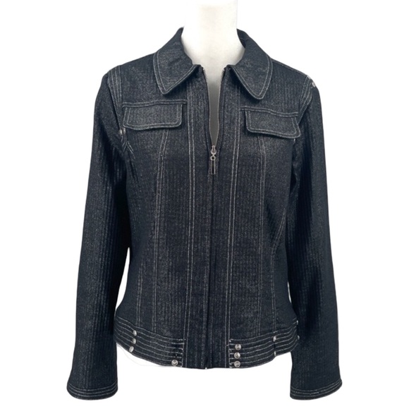 Reba | Jackets & Coats | Reba Black Jean Jacket With Silver Accents Sz ...